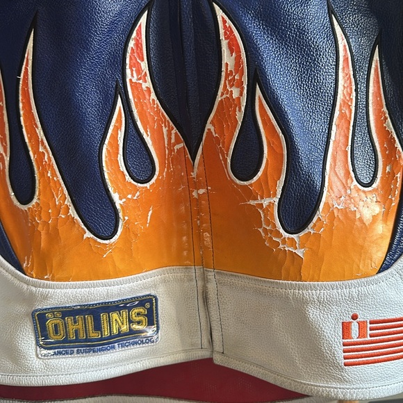 ICON | Jackets & Coats | Rare Icon Flame Blue White Leather Patch ...